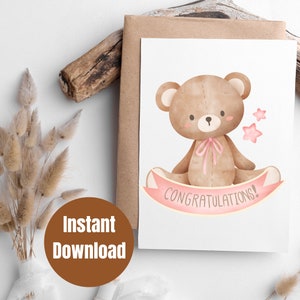 Printable Baby Shower Card, Digital Baby Shower Card, Digital Teddy ...
