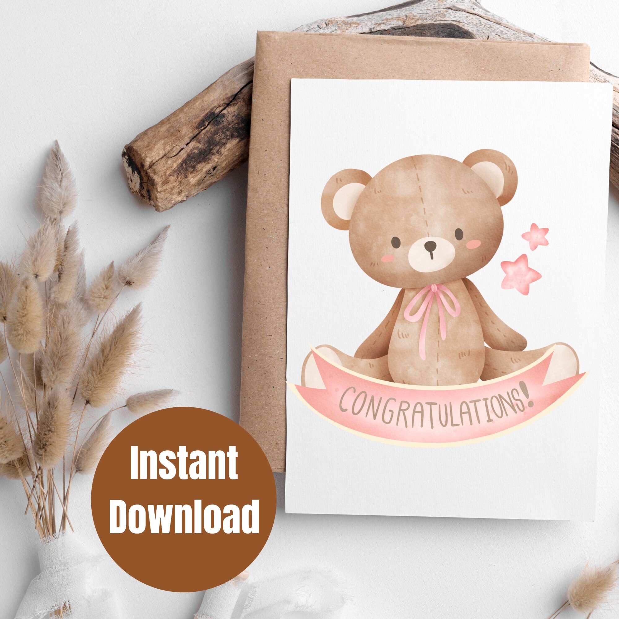 Printable Baby Shower Card, Digital Baby Shower Card, Digital Teddy ...