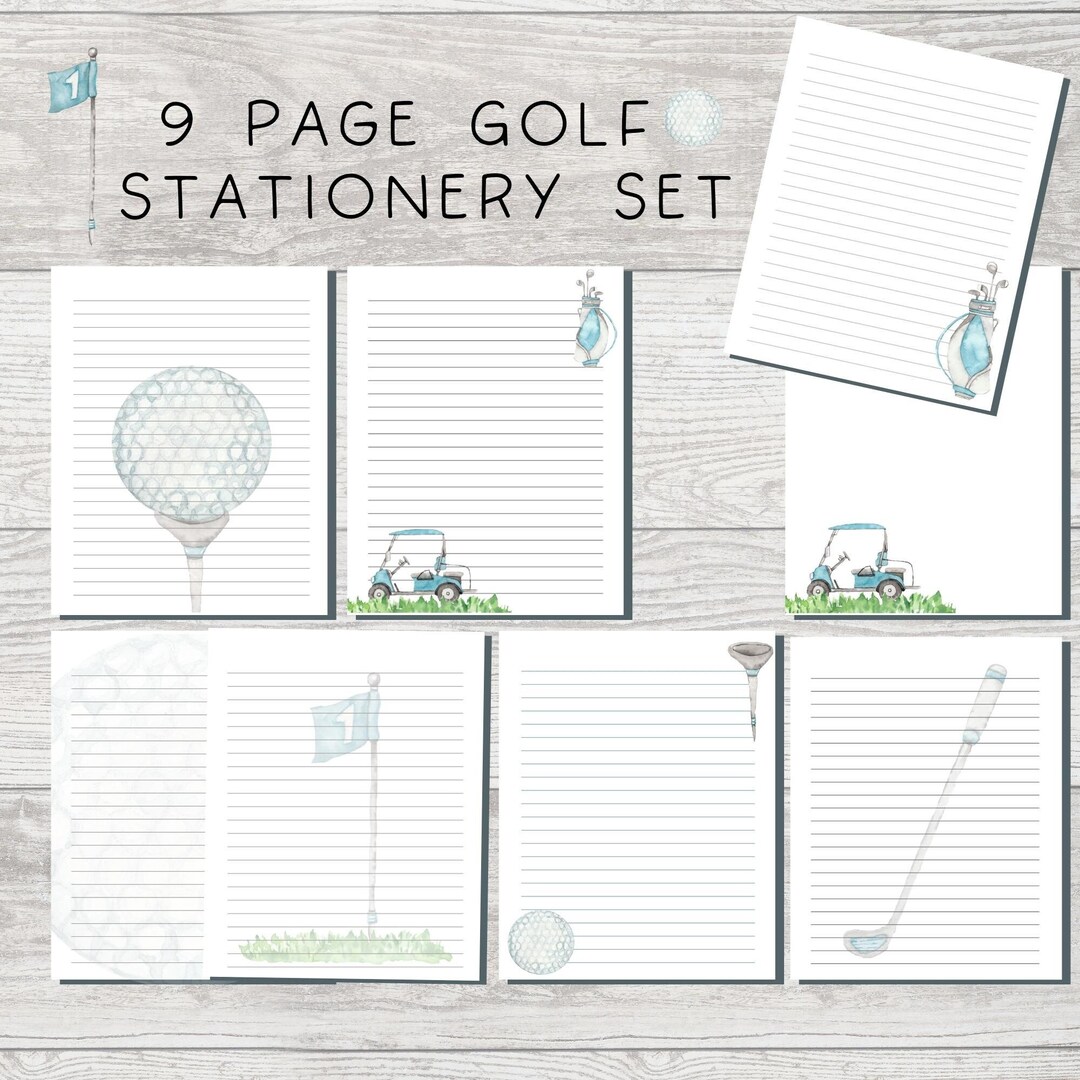 9 Page Golf Printable Stationery Set, 8.5x11 Digital Stationery Set ...