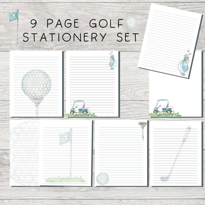 9 Page Golf Printable Stationery Set, 8.5x11 Digital Stationery Set ...