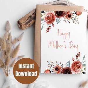 Printable Boho Terracotta Roses Floral Digital Happy Mother's Day Card ...