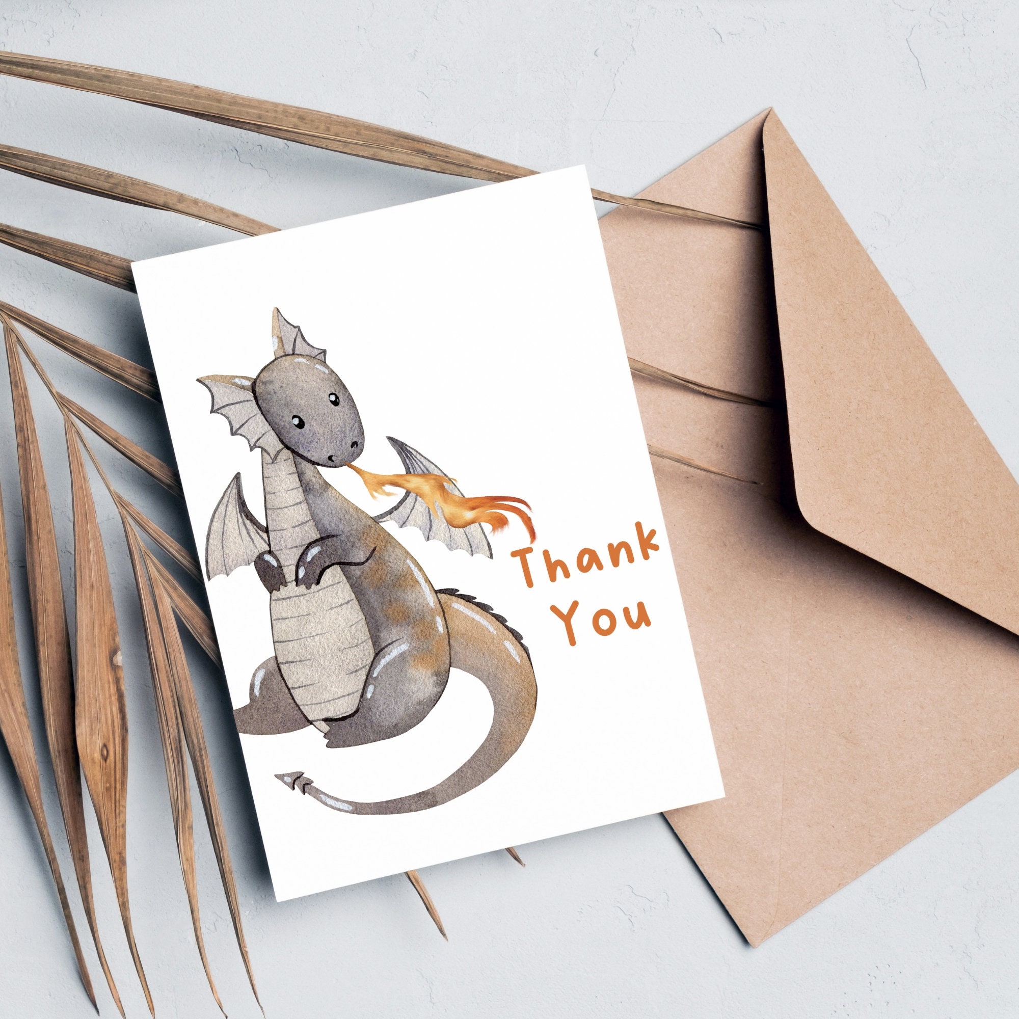 Printable Cute Dragon Digital Thank You Card, Digital Printable Thank ...