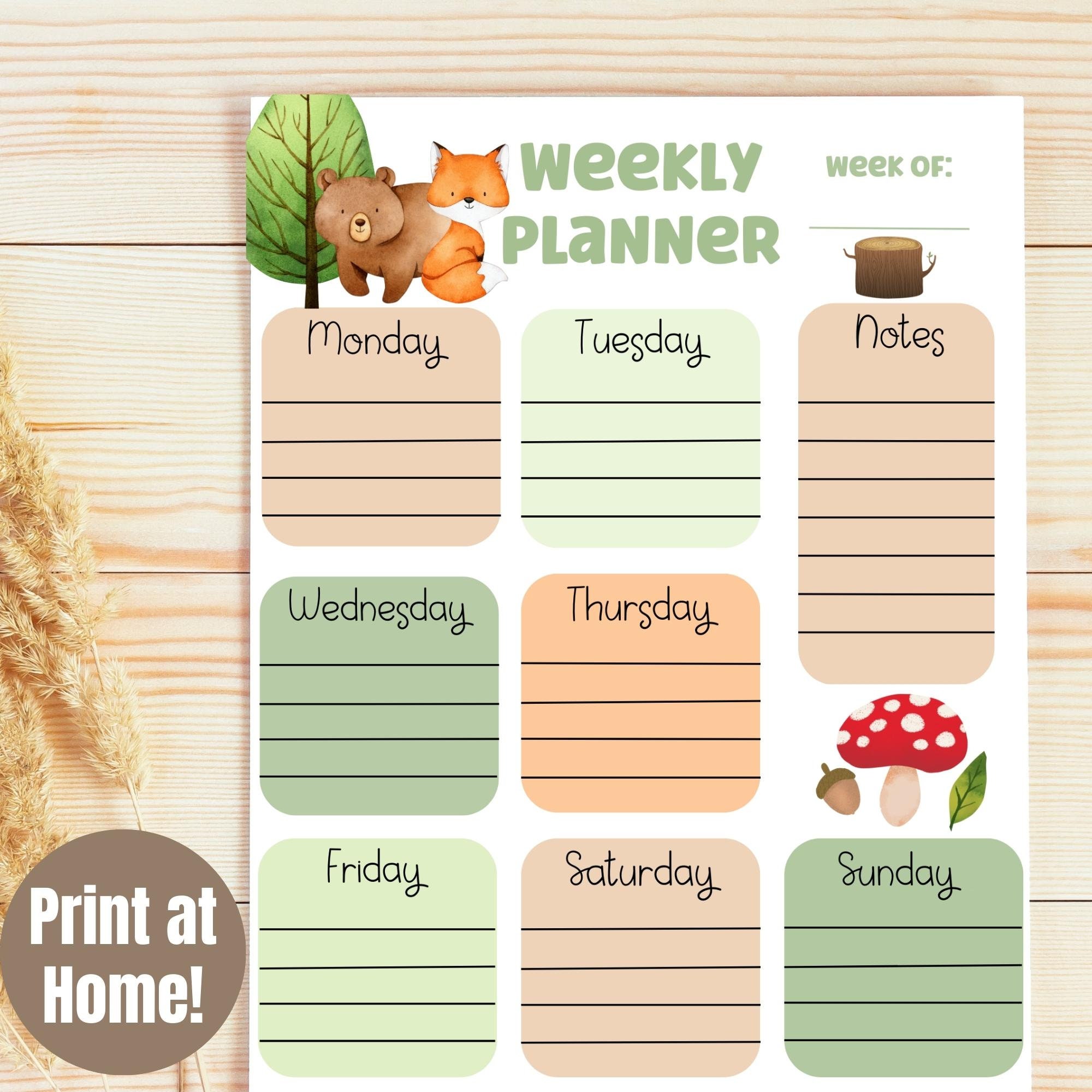 Woodland Animal Weekly Planner Printable, Instant Download, Digital ...