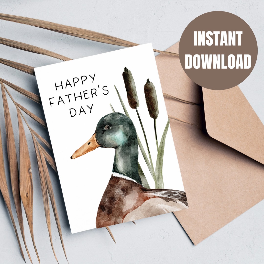 Printable Watercolor Duck Digital Father's Day Card, Printable Father's ...