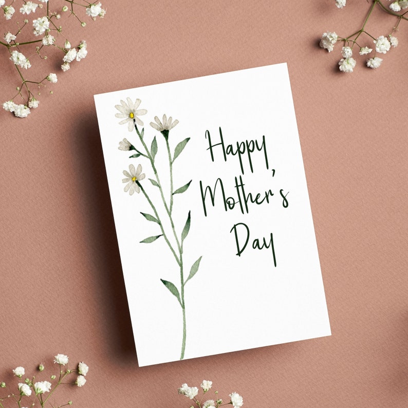 Printable Boho Daisy Floral Digital Happy Mother's Day Card, 5x7 ...