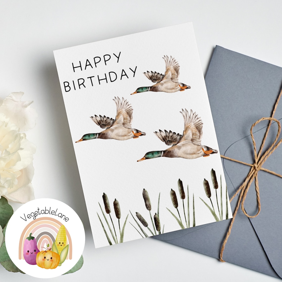 Printable Watercolor Duck Digital Birthday Card, Digital Printable Duck ...