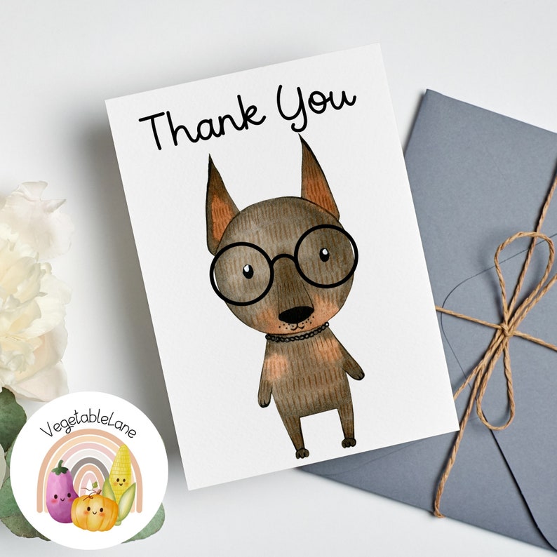 Printable Doberman Pinscher Digital Thank You Card, Digital Thank You ...
