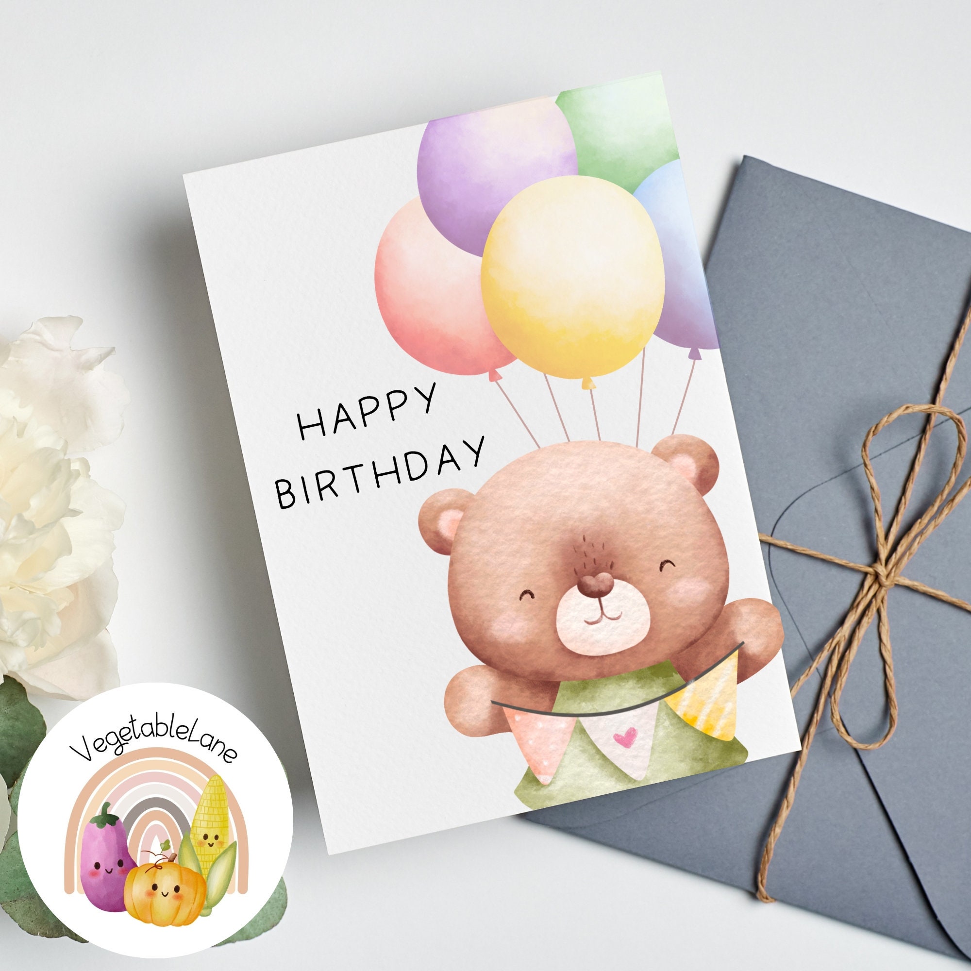 Printable Cute Bear Gender Neutral Birthday Card, 5x7 Digital Gender ...