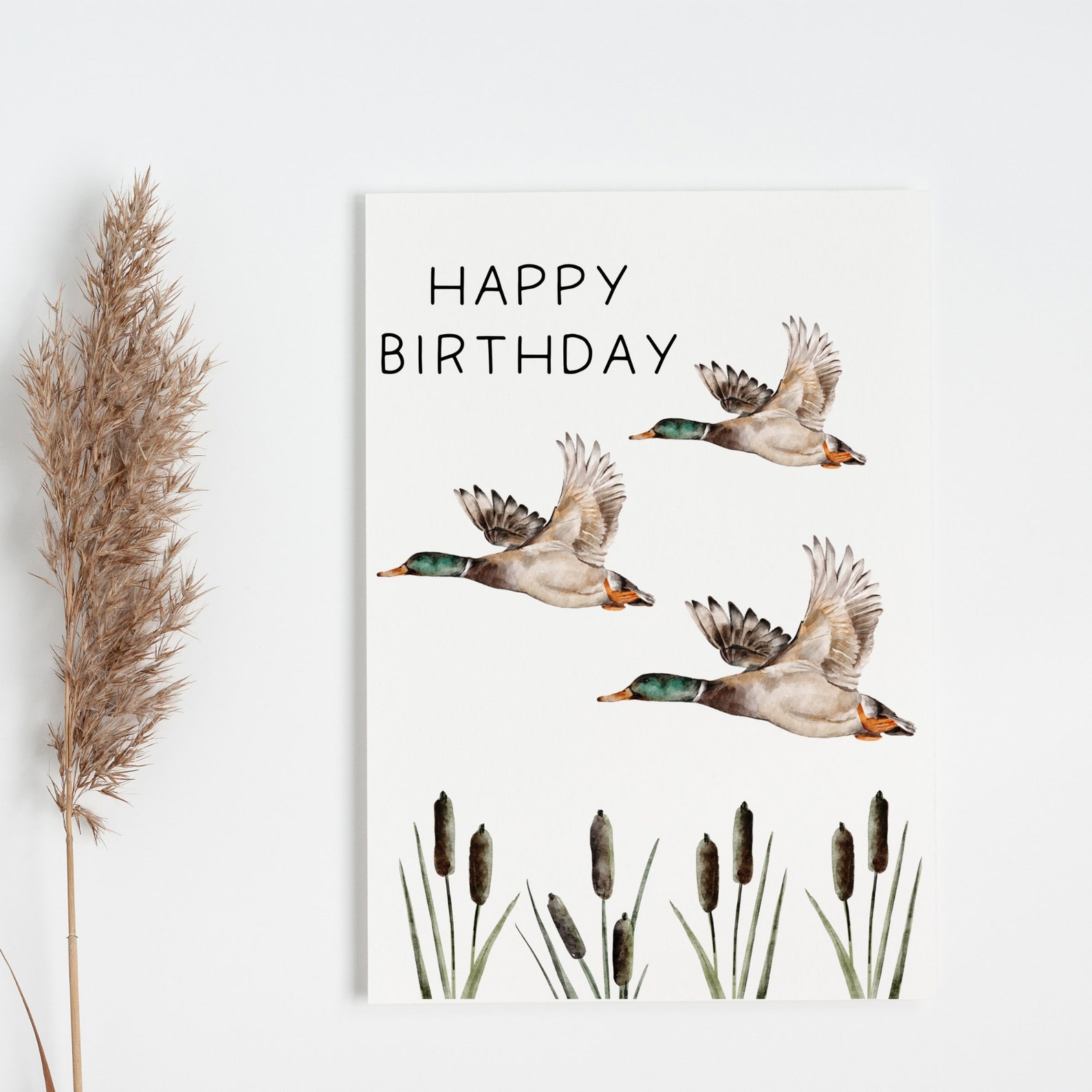 Printable Watercolor Duck Digital Birthday Card, Digital Printable Duck ...