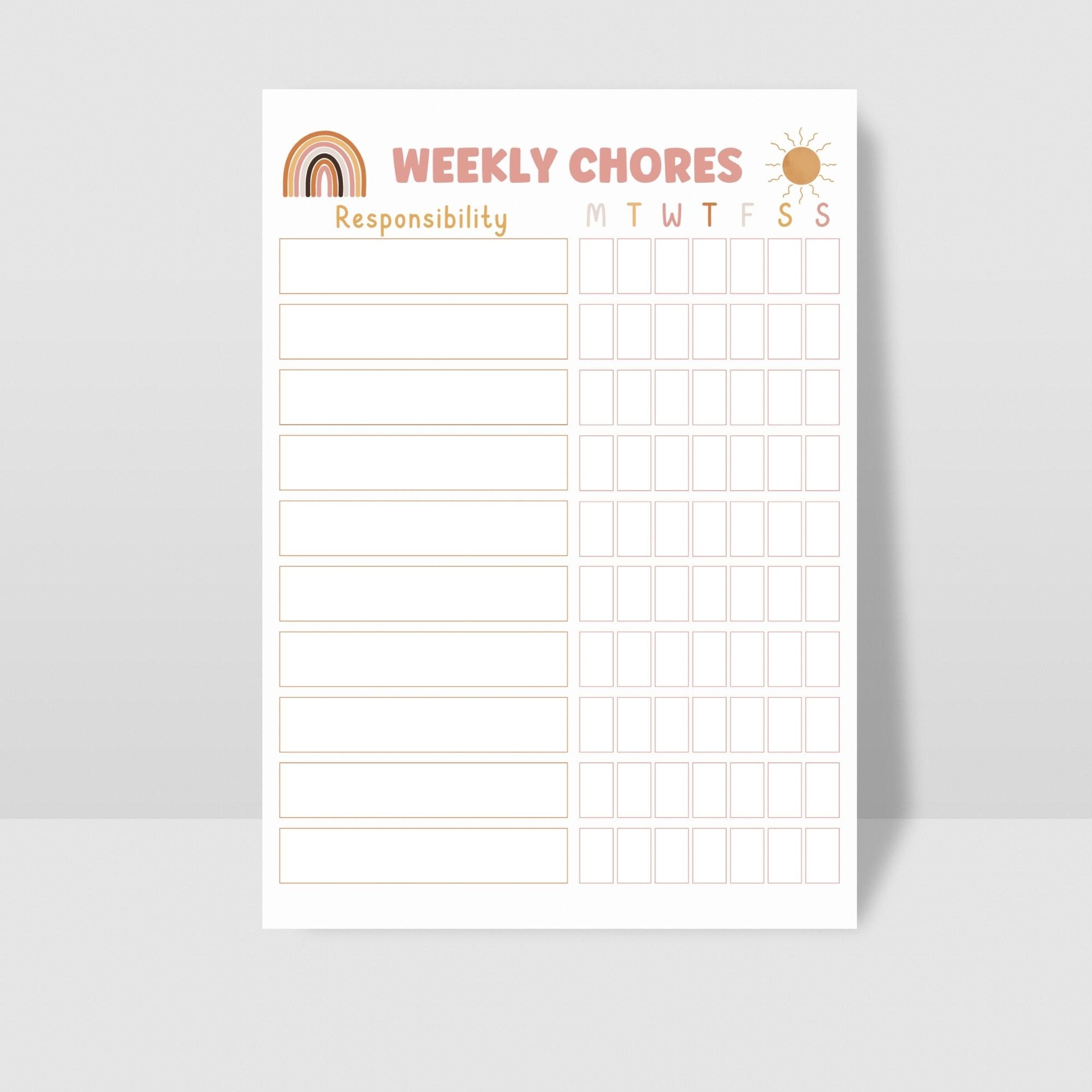 Boho Rainbow Printable Kids Chore Chart, Kids Printable Chore Chart ...