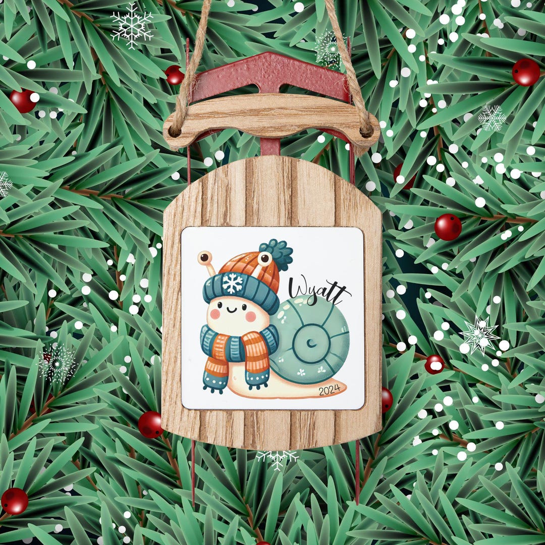Personalized Cute Snail Christmas Sled Ornament for Child, Custom ...