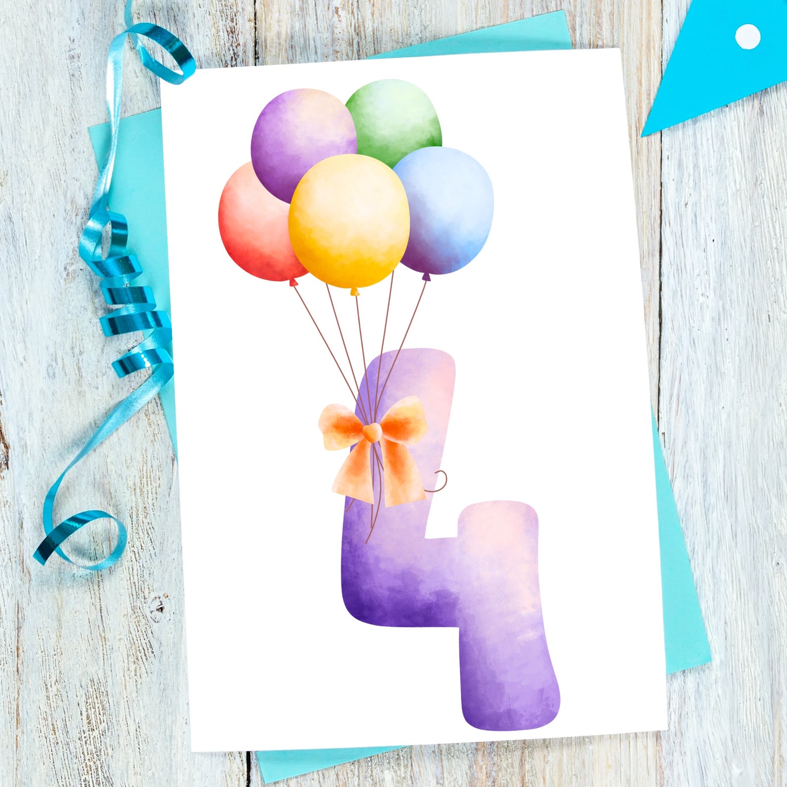 Printable Cute Gender-neutral 4th Birthday Card, 5x7 Digital Gender ...