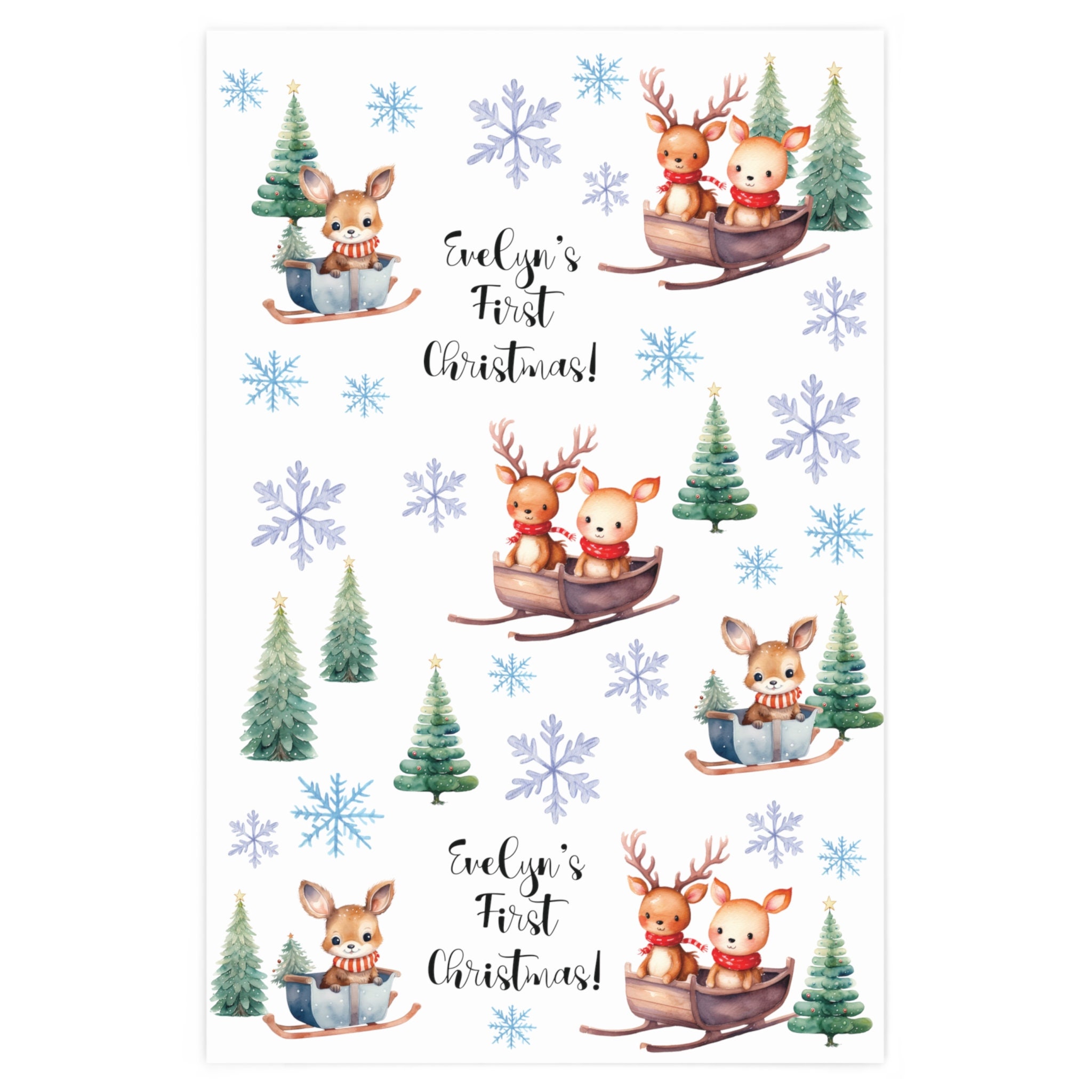 Personalized Cute Reindeer Baby's 1st Christmas Wrapping Paper ...