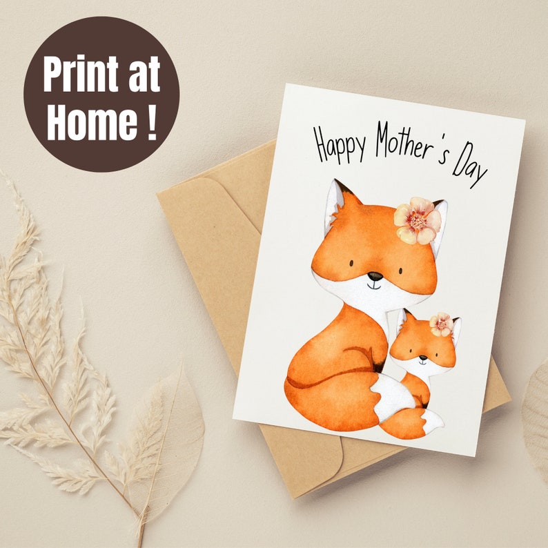 Printable Boho Baby and Mama Fox Digital Happy Mother's Day Card, 5x7 ...