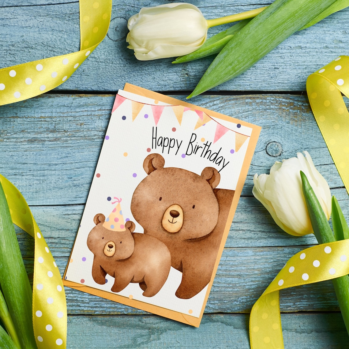 Printable Cute Bears Digital Birthday Card, Digital Printable Birthday ...