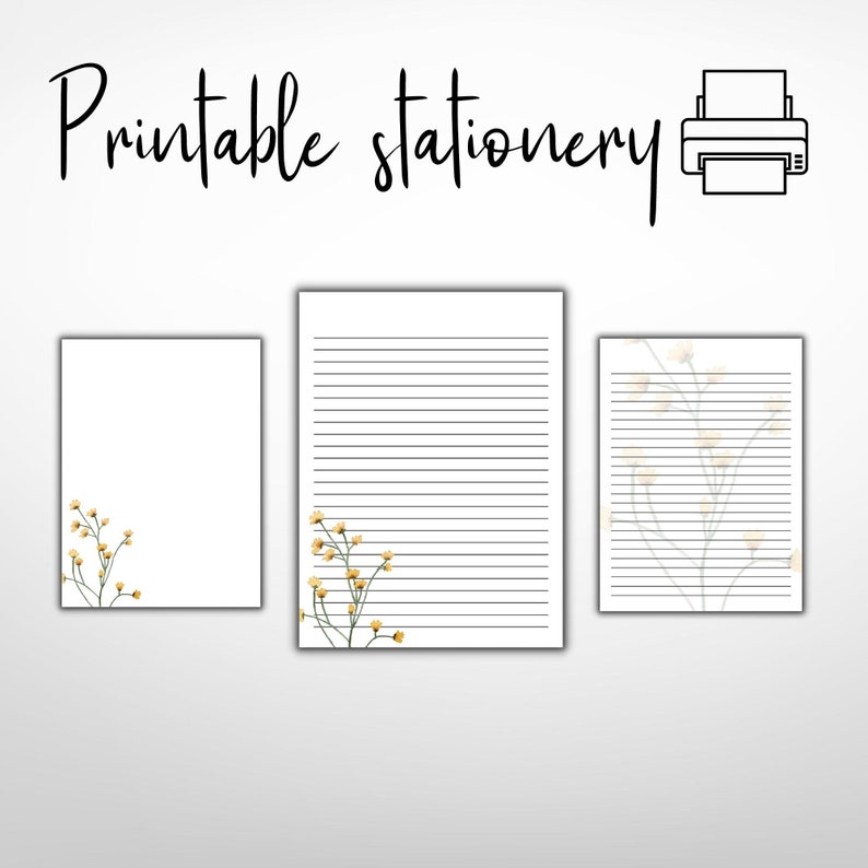 12 Page Boho Wildflower Printable Stationery Set, Wildflower Stationery ...