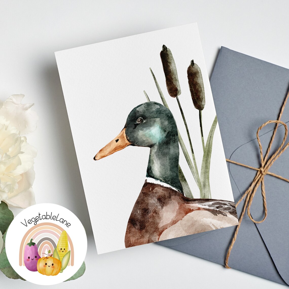Printable Watercolor Duck Digital Card, Digital Printable Duck Card ...