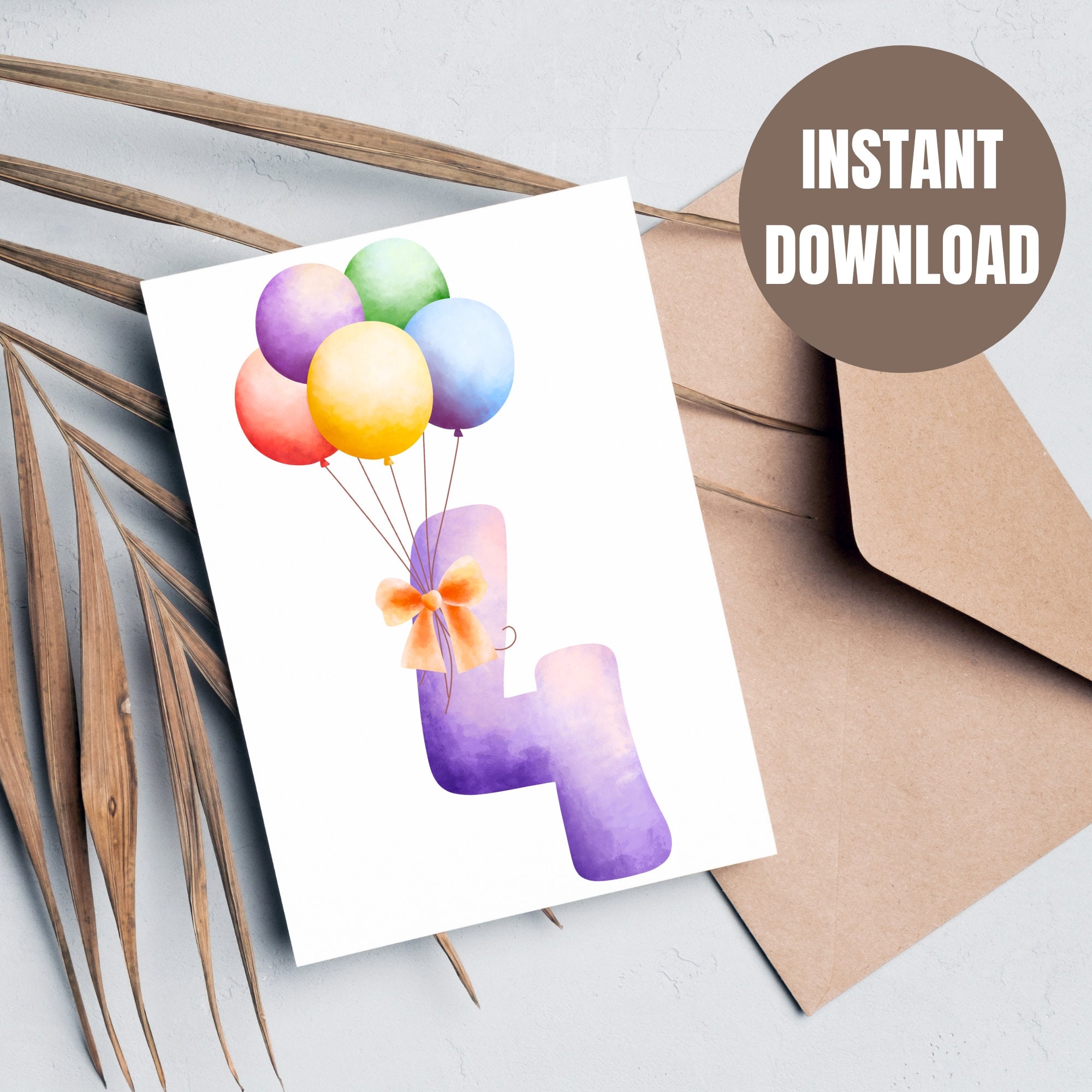 Printable Cute Gender-neutral 4th Birthday Card, 5x7 Digital Gender ...