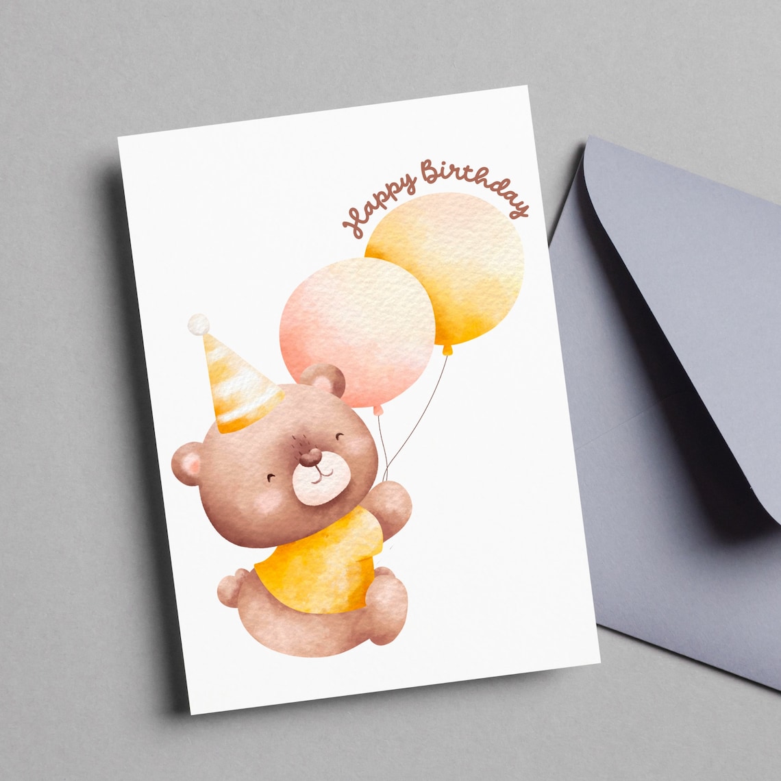 Printable Cute Bear Gender Neutral Birthday Card, 5x7 Digital Gender ...
