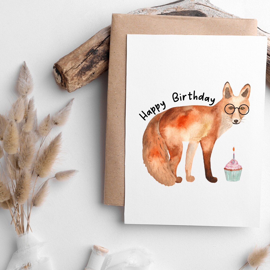 Printable Boho Fox Wearing Glassed Digital Birthday Card - Etsy