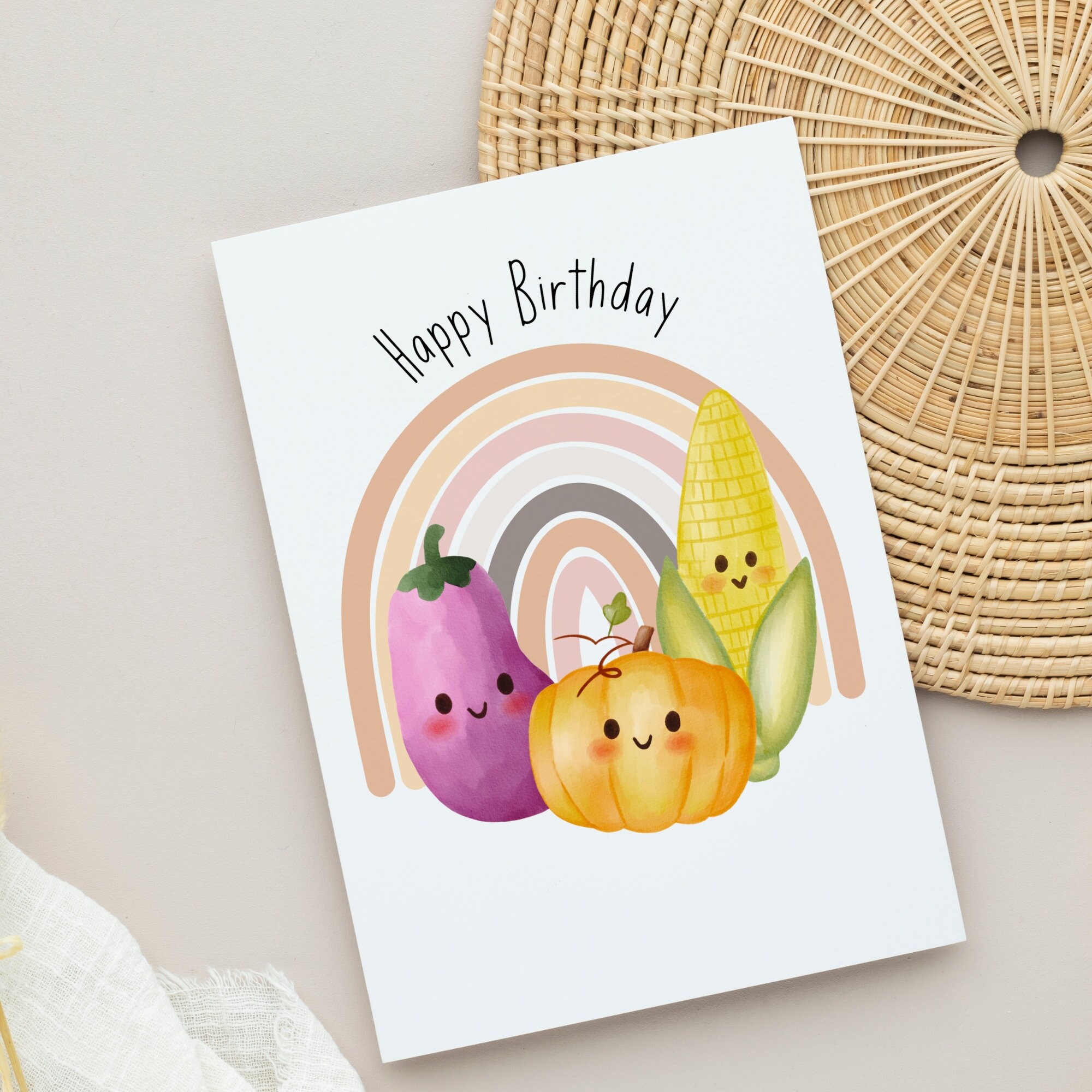 Printable Cute Vegetable Boho Rainbow Digital Birthday Card, Digital ...