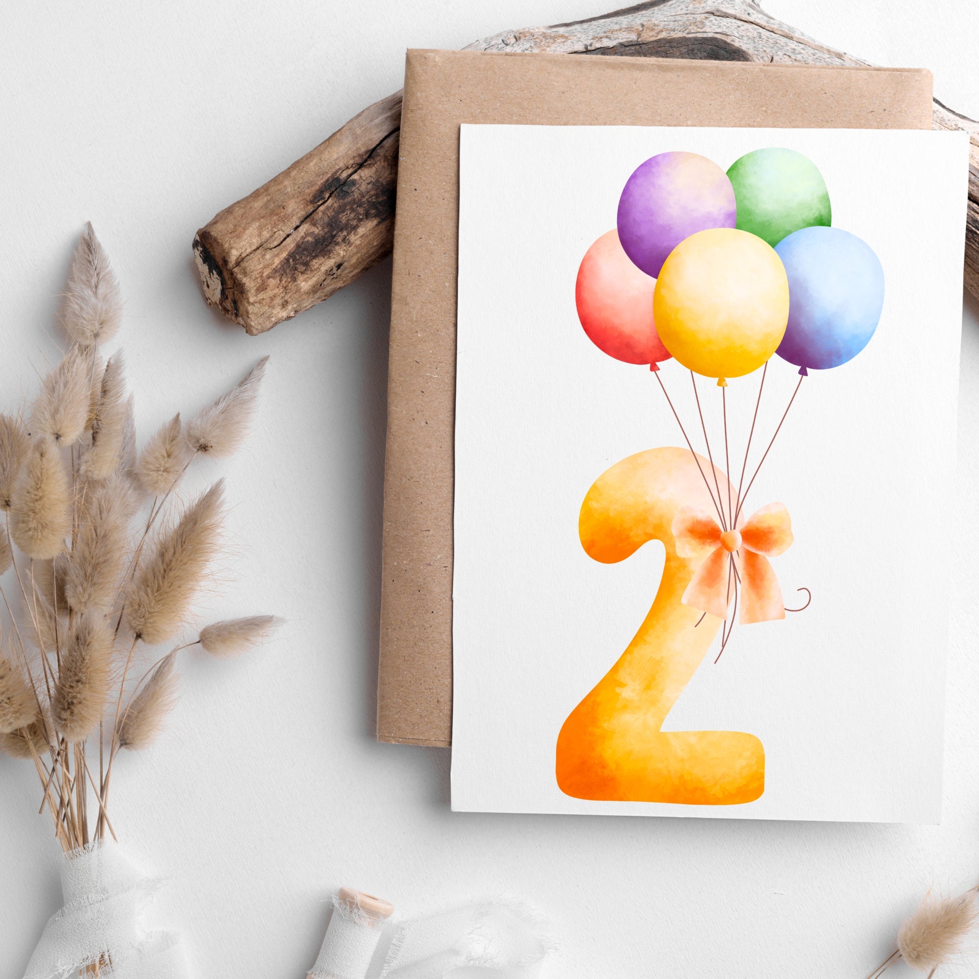 Printable Cute Gender Neutral 2nd Birthday Card, 5x7 Digital Gender ...