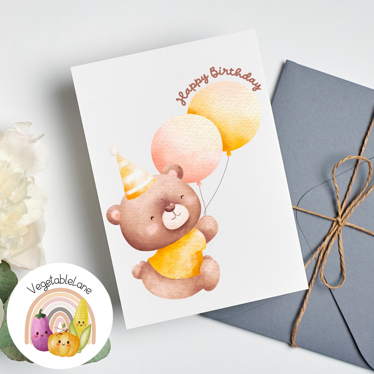 Printable Cute Bear Gender Neutral Birthday Card, 5x7 Digital Gender ...