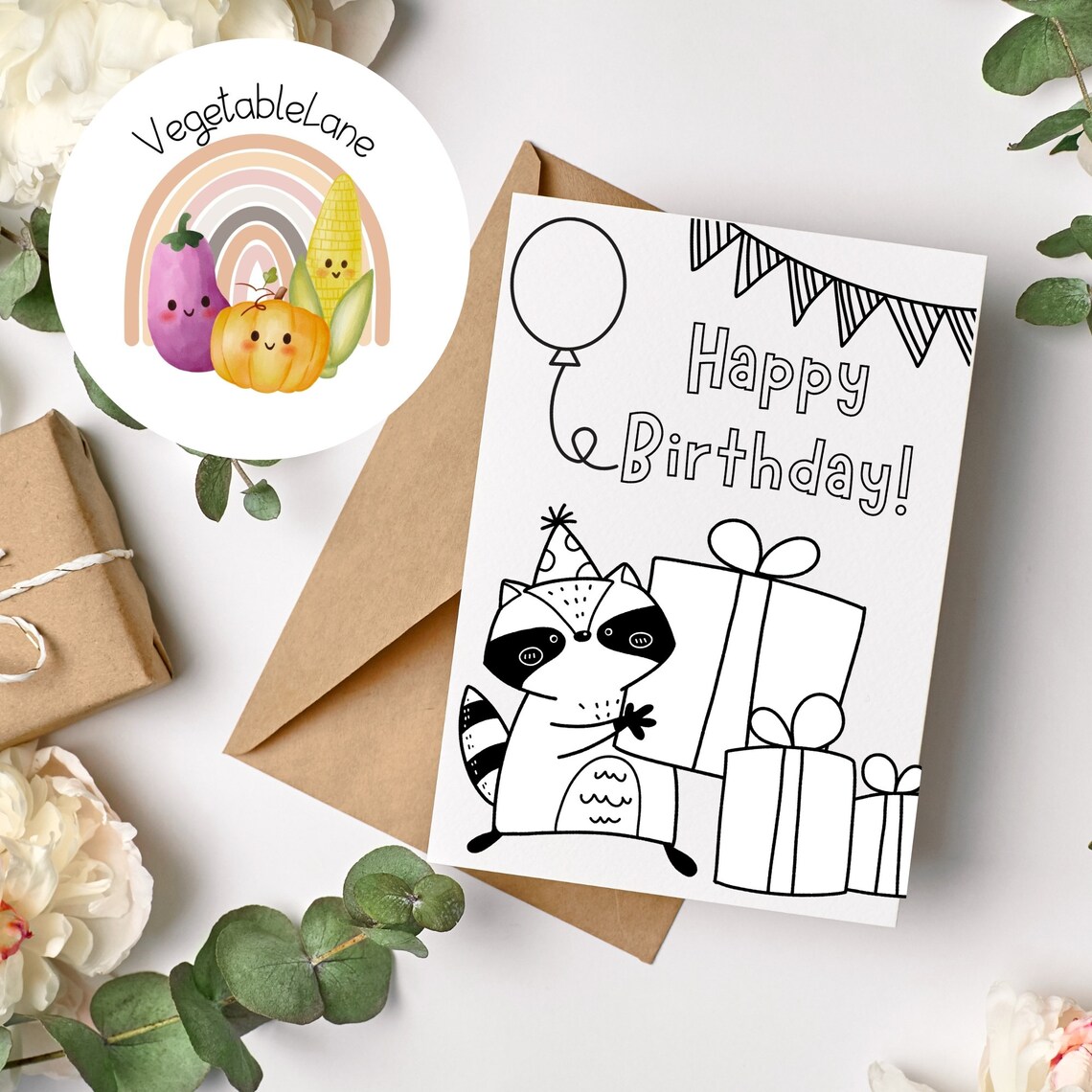 Printable Kids Coloring Card, Printable Kids Birthday Card, Digital ...