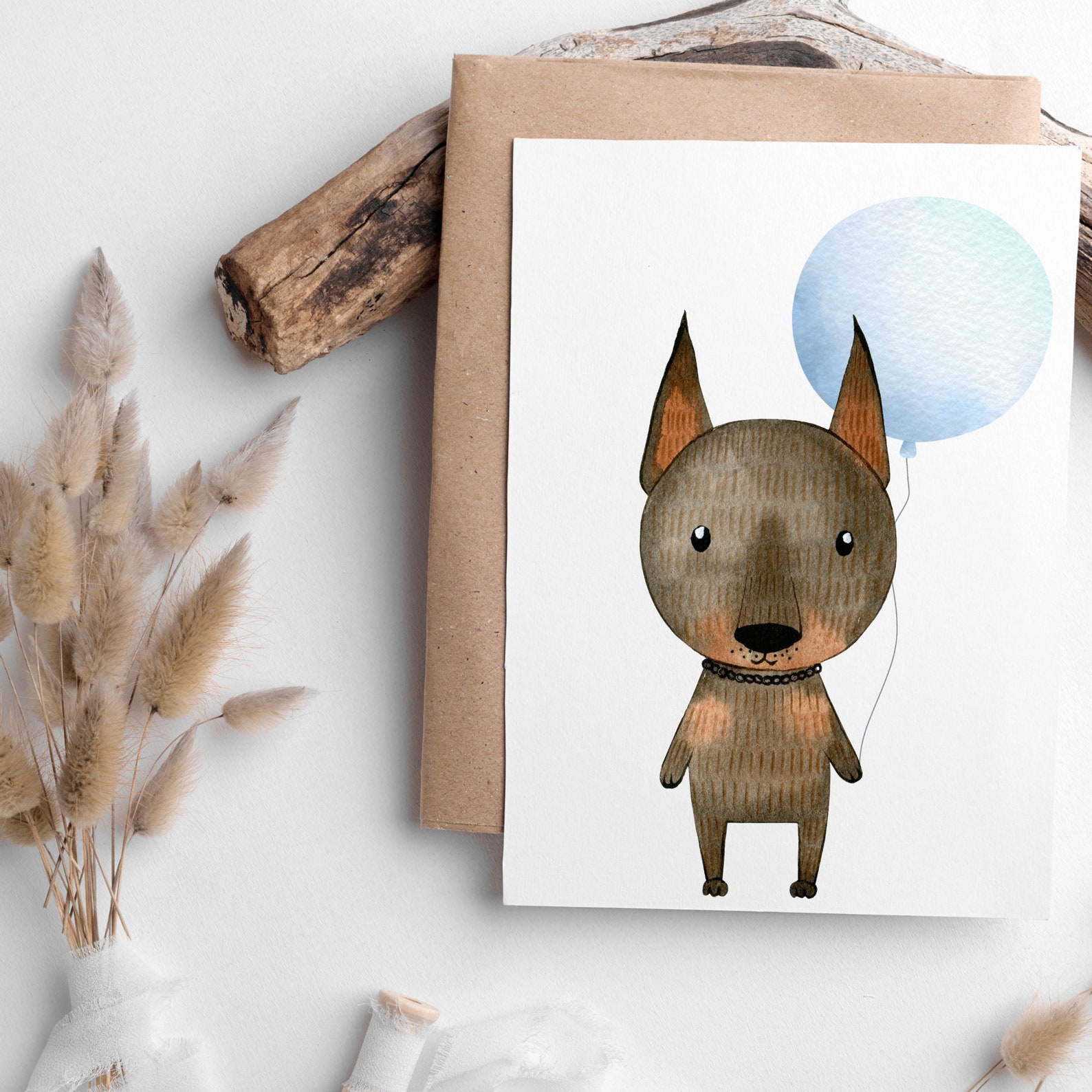 Printable Doberman Pinscher Birthday Card, Digital Doberman Pinscher ...