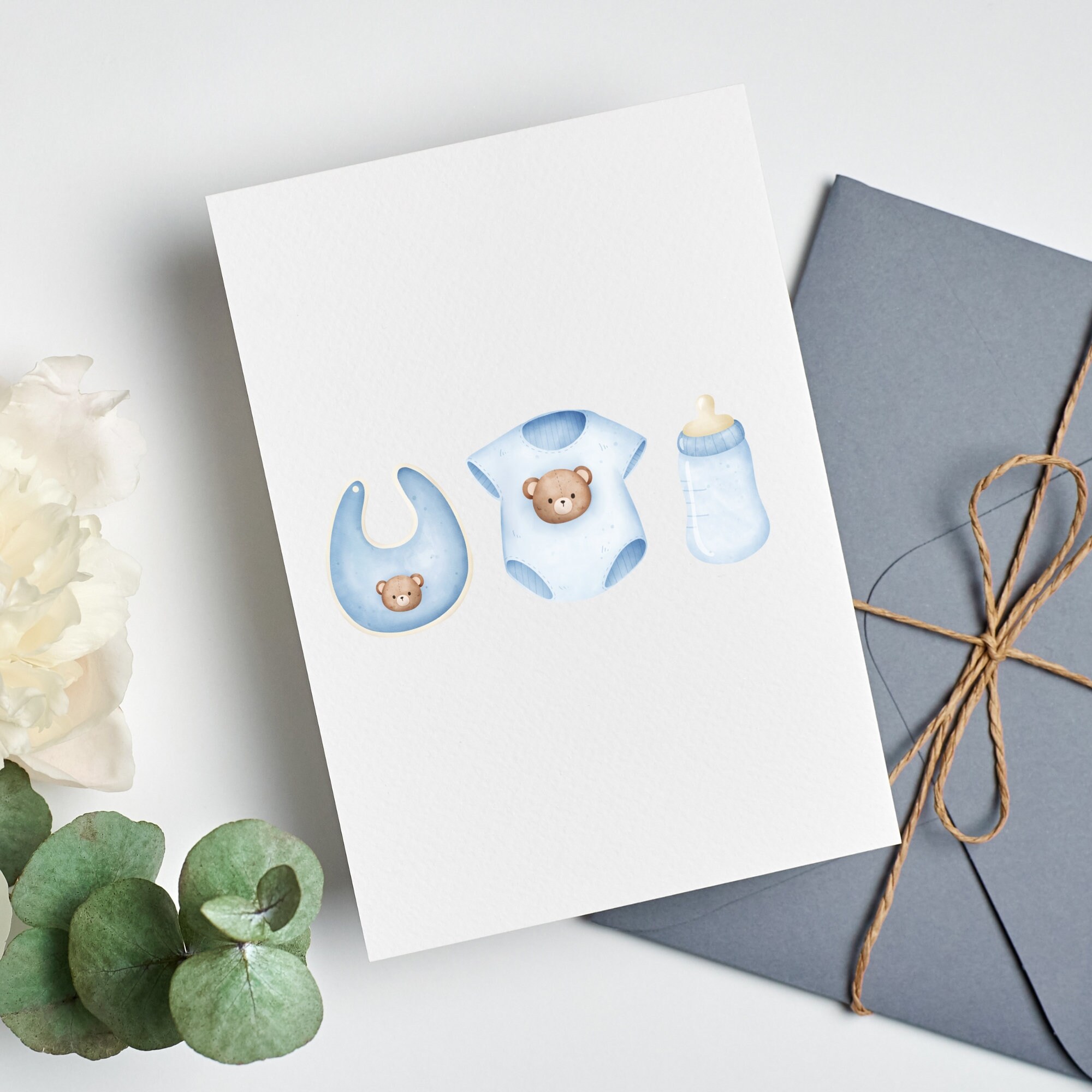 Printable Baby Shower Card, Digital Baby Shower Card, Bib Onesie Bottle ...