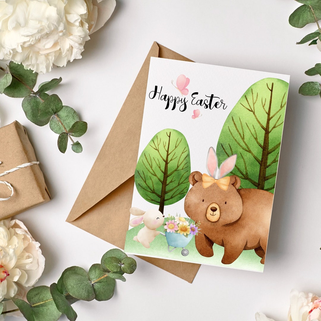 Happy Easter Woodland Animals Printable Easter Card, Digital Easter ...