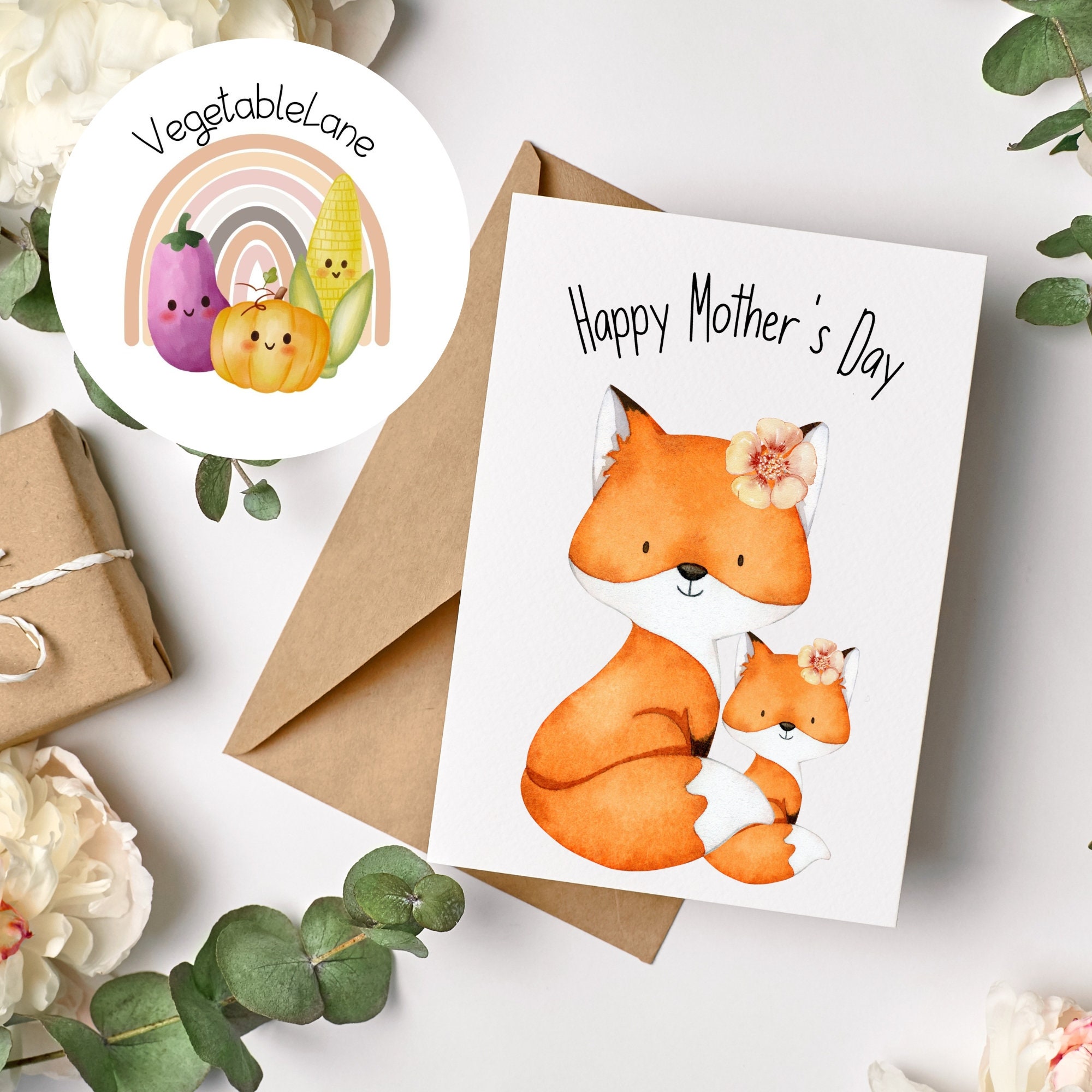 Printable Boho Baby and Mama Fox Digital Happy Mother's Day Card, 5x7 ...
