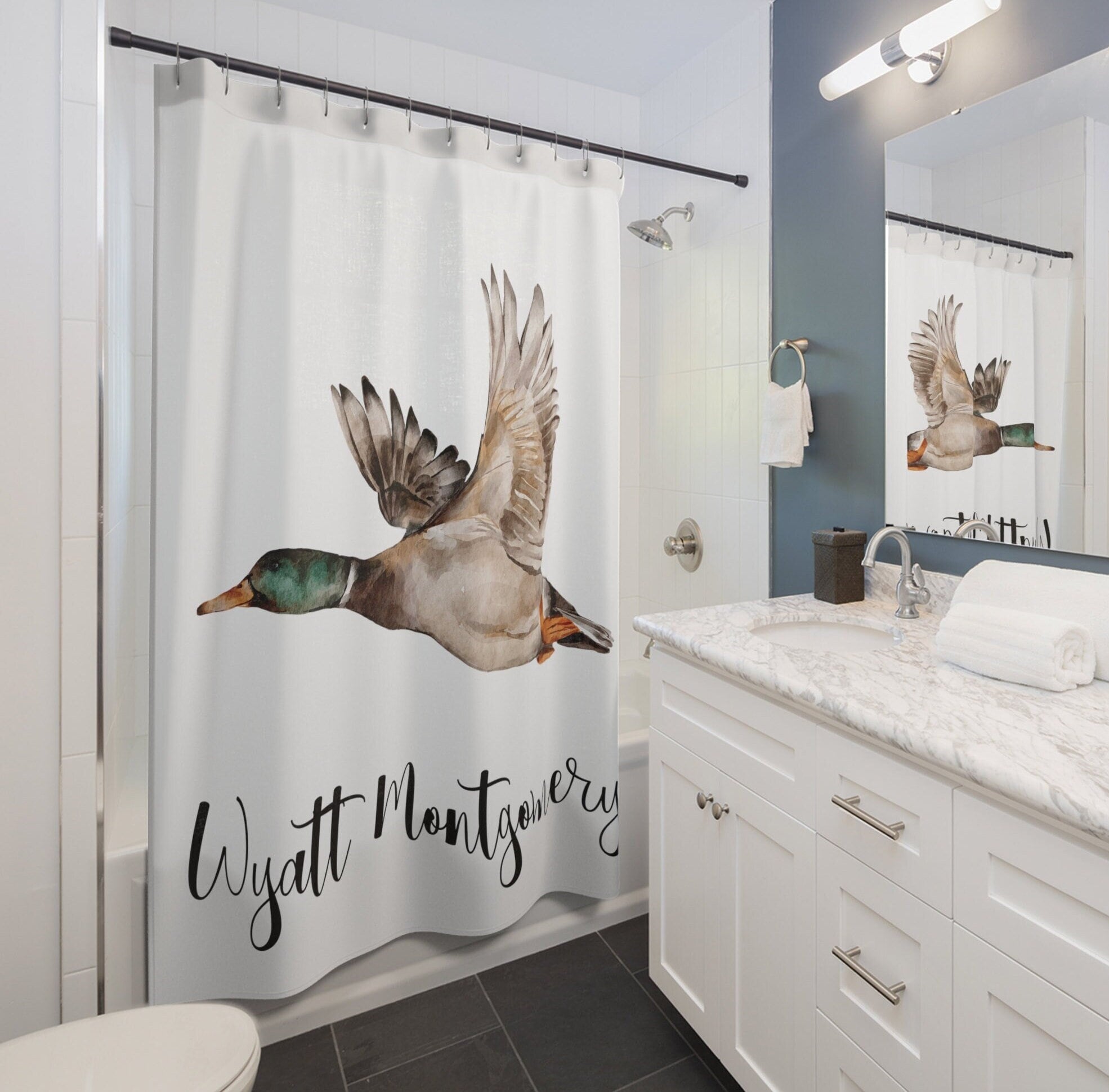 Personalized Flying Mallard Shower Curtain, Custom Flying Mallard ...