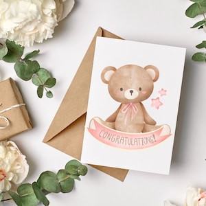 Printable Baby Shower Card, Digital Baby Shower Card, Digital Teddy ...