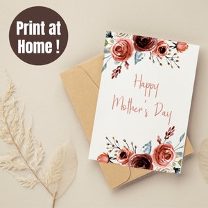 Printable Boho Terracotta Roses Floral Digital Happy Mother's Day Card ...