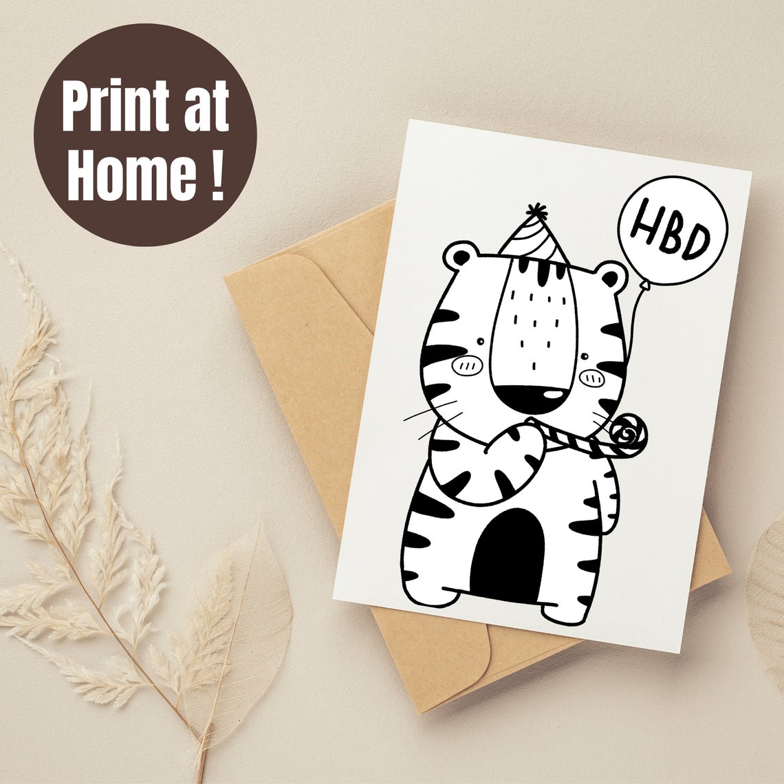 Printable Kids Coloring Card, Printable Kids Birthday Card, Digital ...