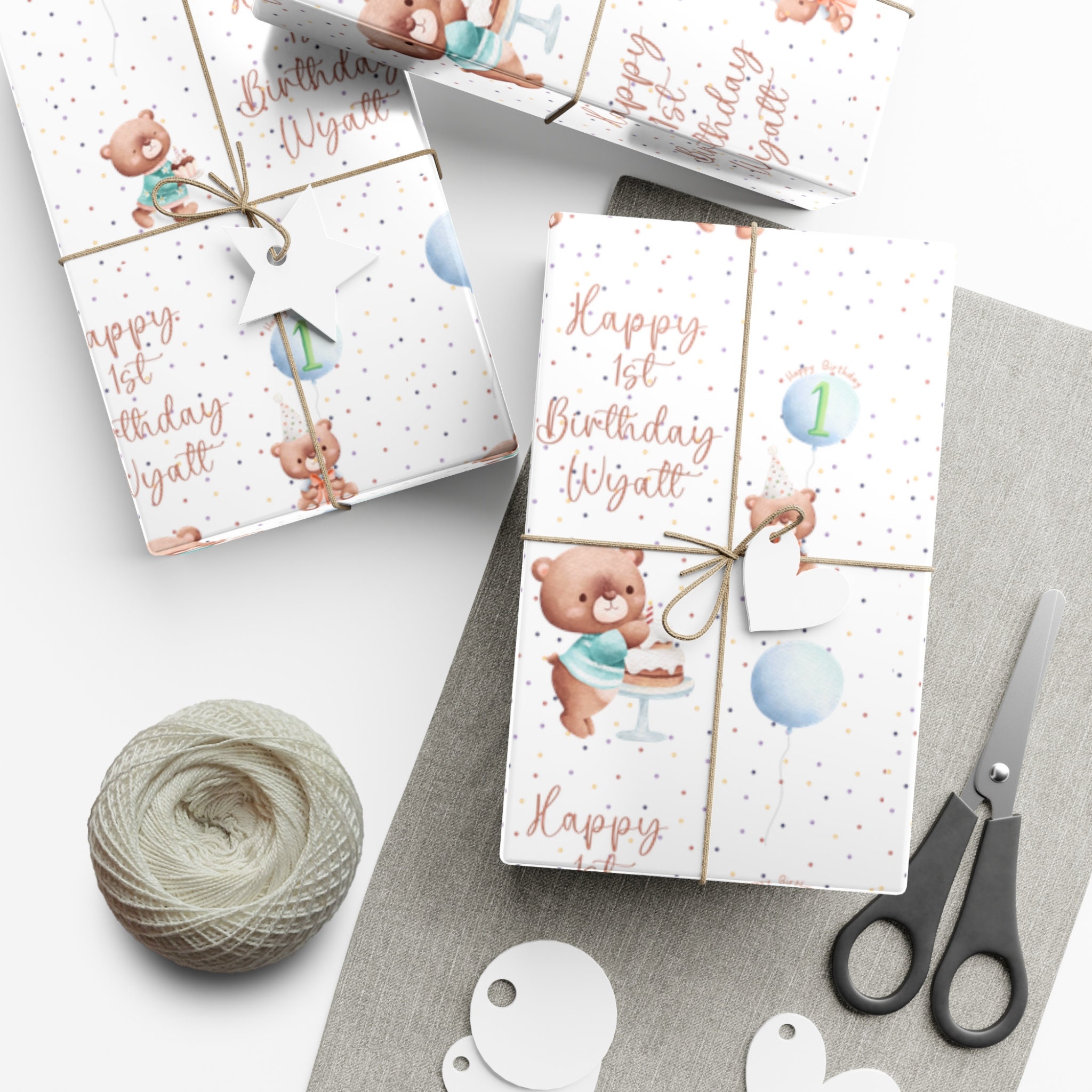Personalized Baby's First Birthday Teddy Bear Gift Wrap, Custom 1st ...