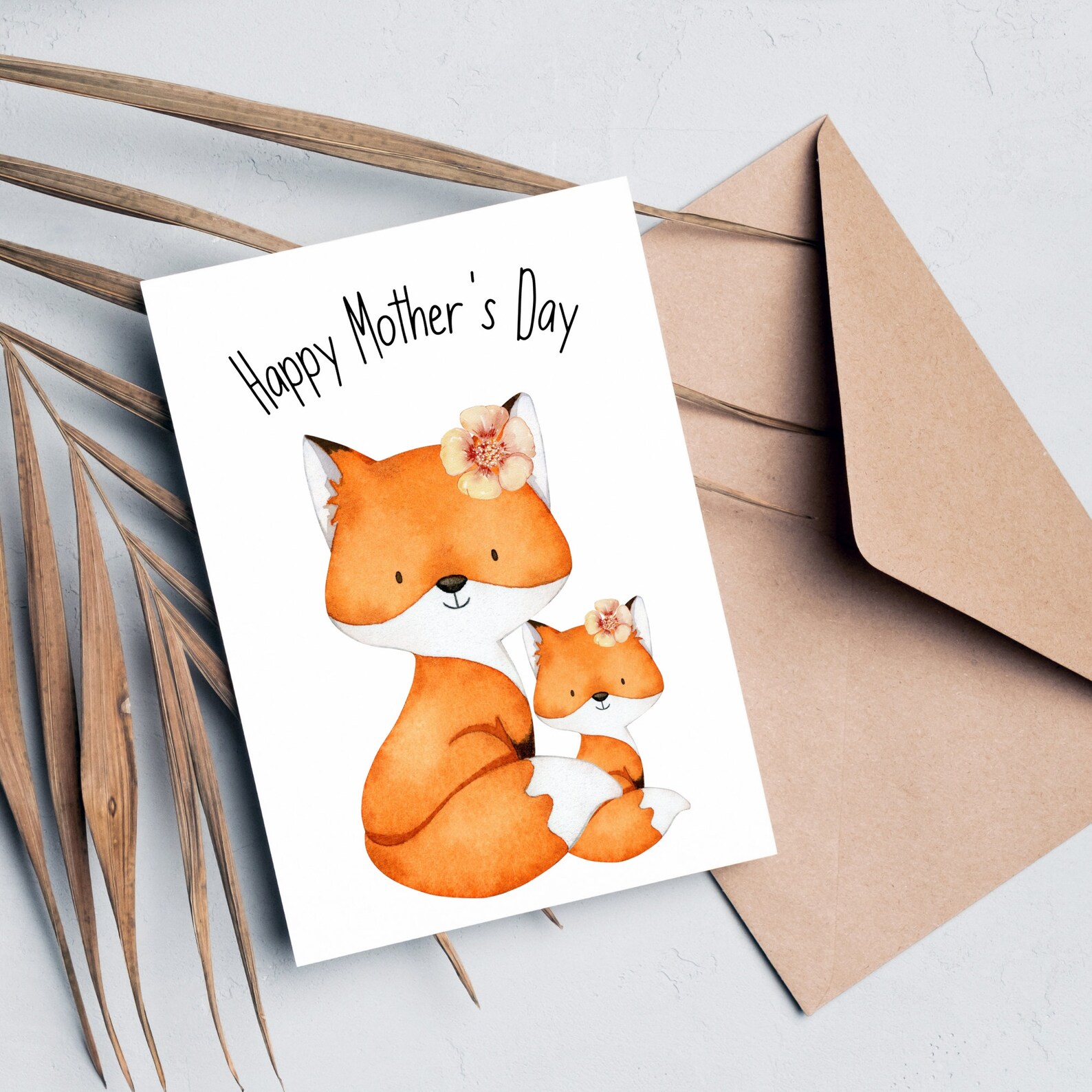 Printable Boho Baby and Mama Fox Digital Happy Mother's Day Card, 5x7 ...