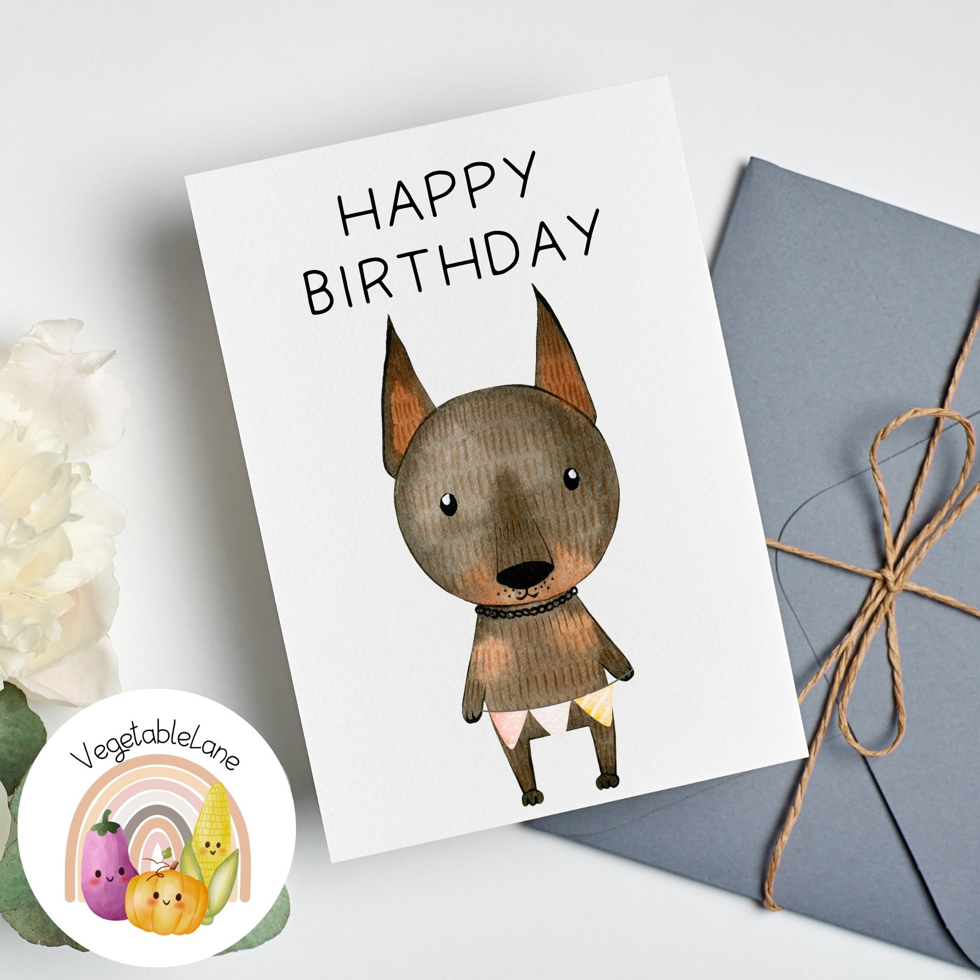 Printable Doberman Pinscher Birthday Card, Digital Doberman Pinscher ...