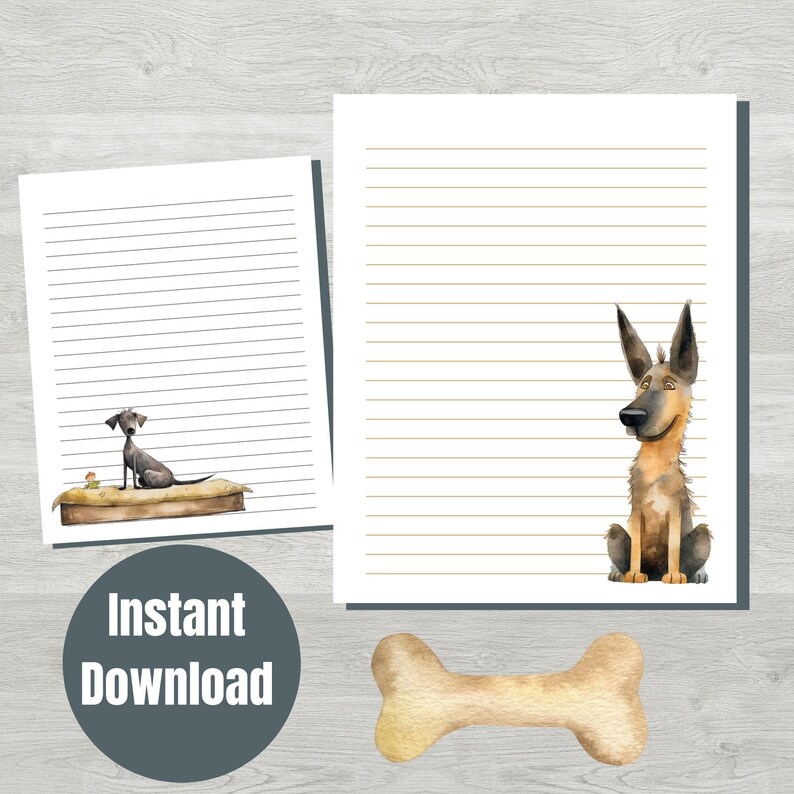 6 Page Watercolor Dogs Printable Stationery Set, Dog Stationery Set, 8 ...