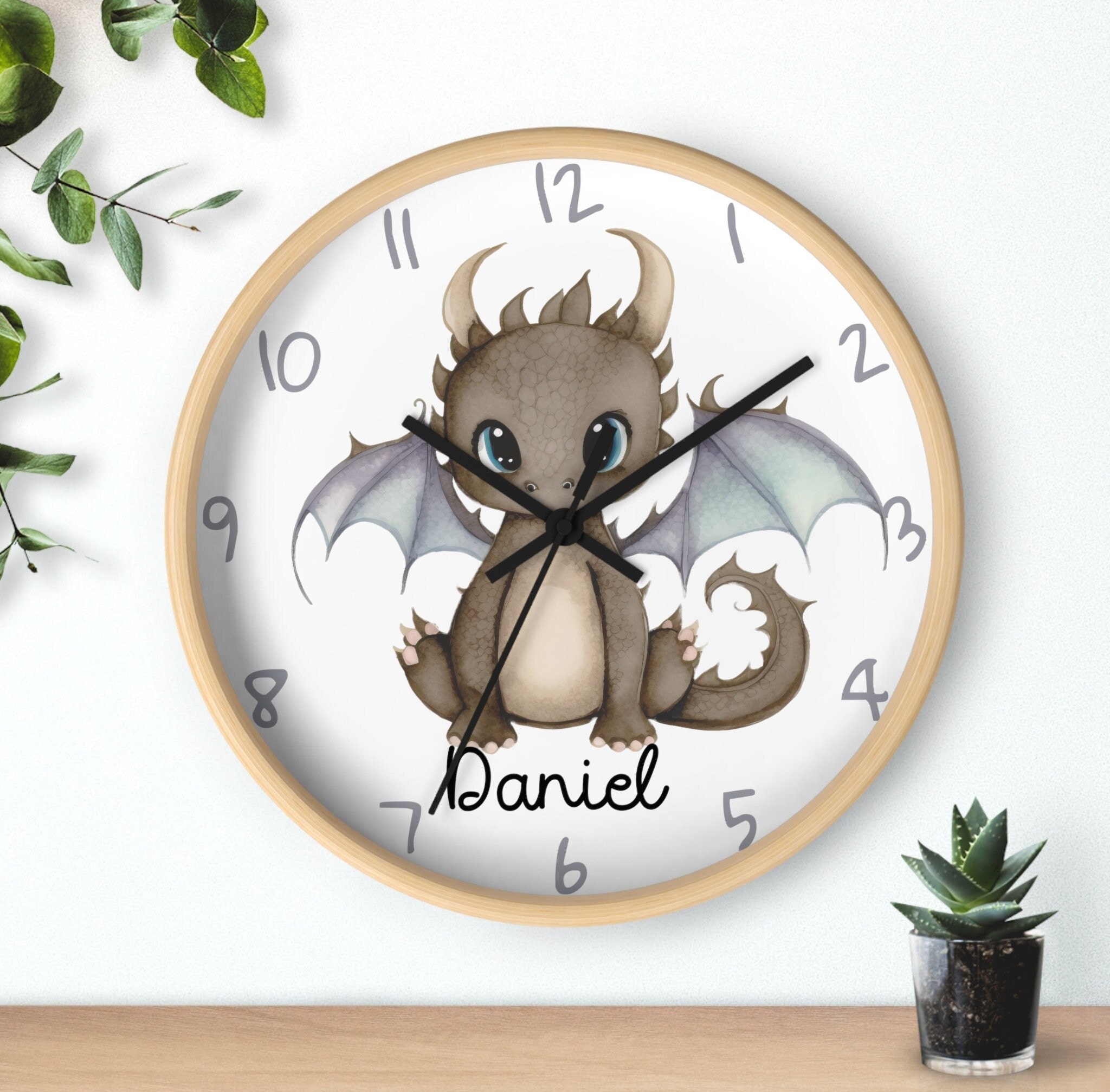 Personalized Cute Dragon Kids Wall Clock, Custom Dragon Wall Clock ...
