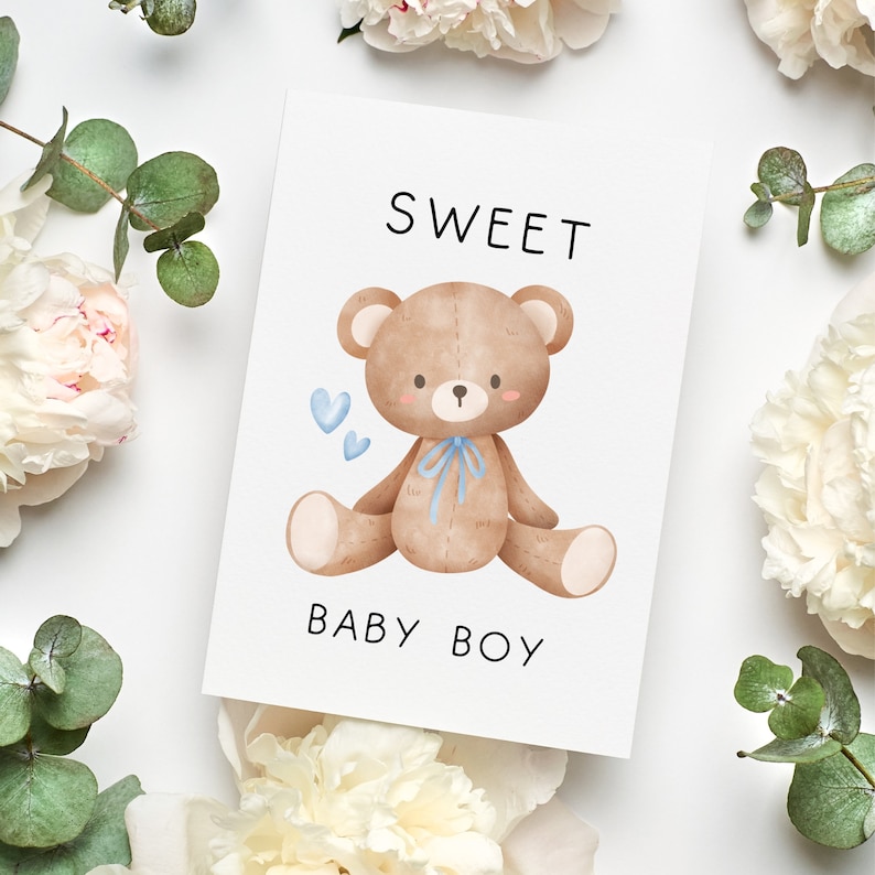 Printable Baby Shower Card, Digital Baby Shower Card, Sweet Baby Boy ...