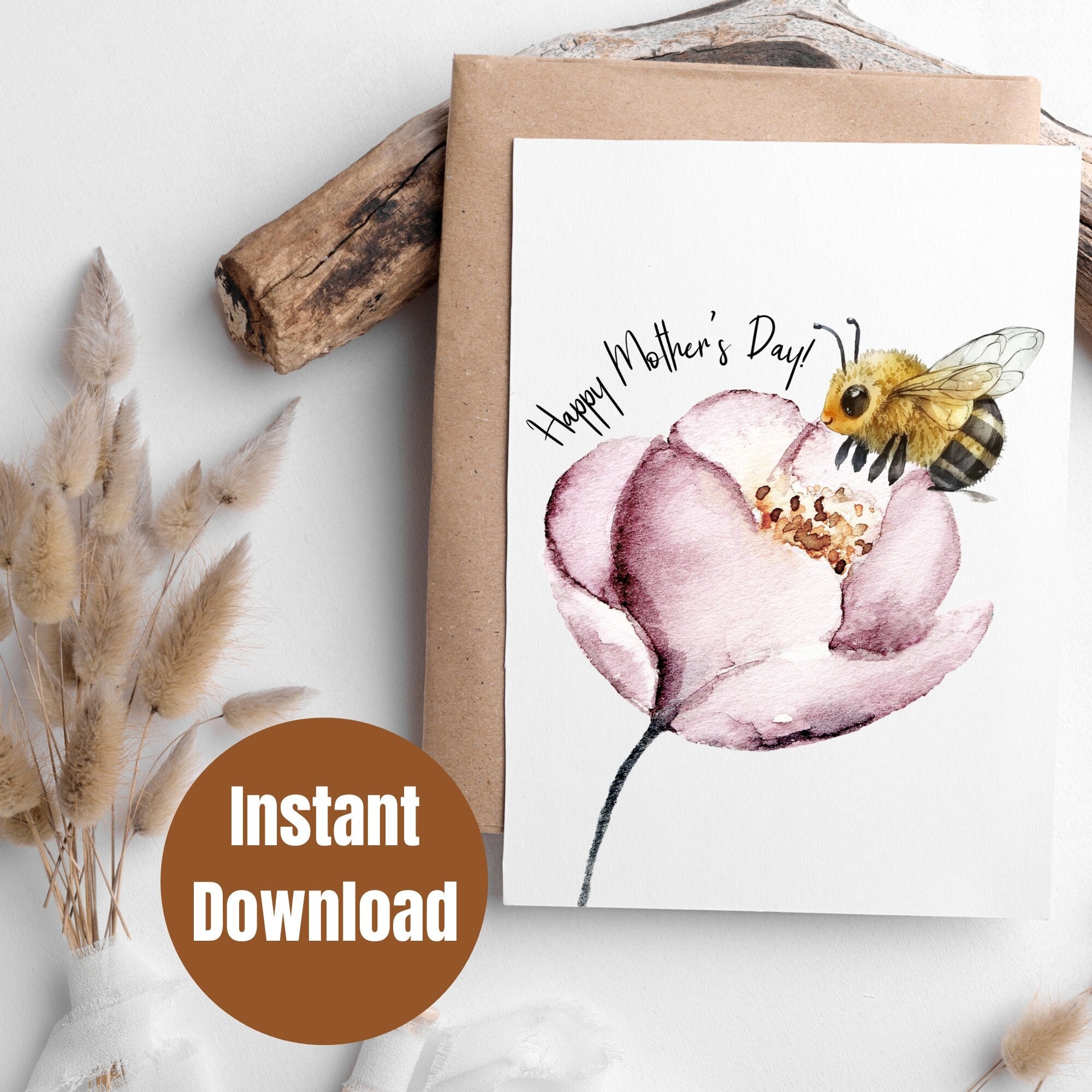 Printable Floral Bumble Bee Digital Mother's Day Card, 5x7 Digital Card ...