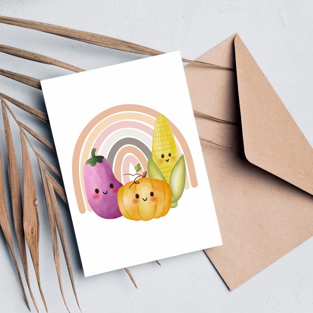 Printable Cute Vegetable Boho Rainbow Digital Card, Digital Printable ...