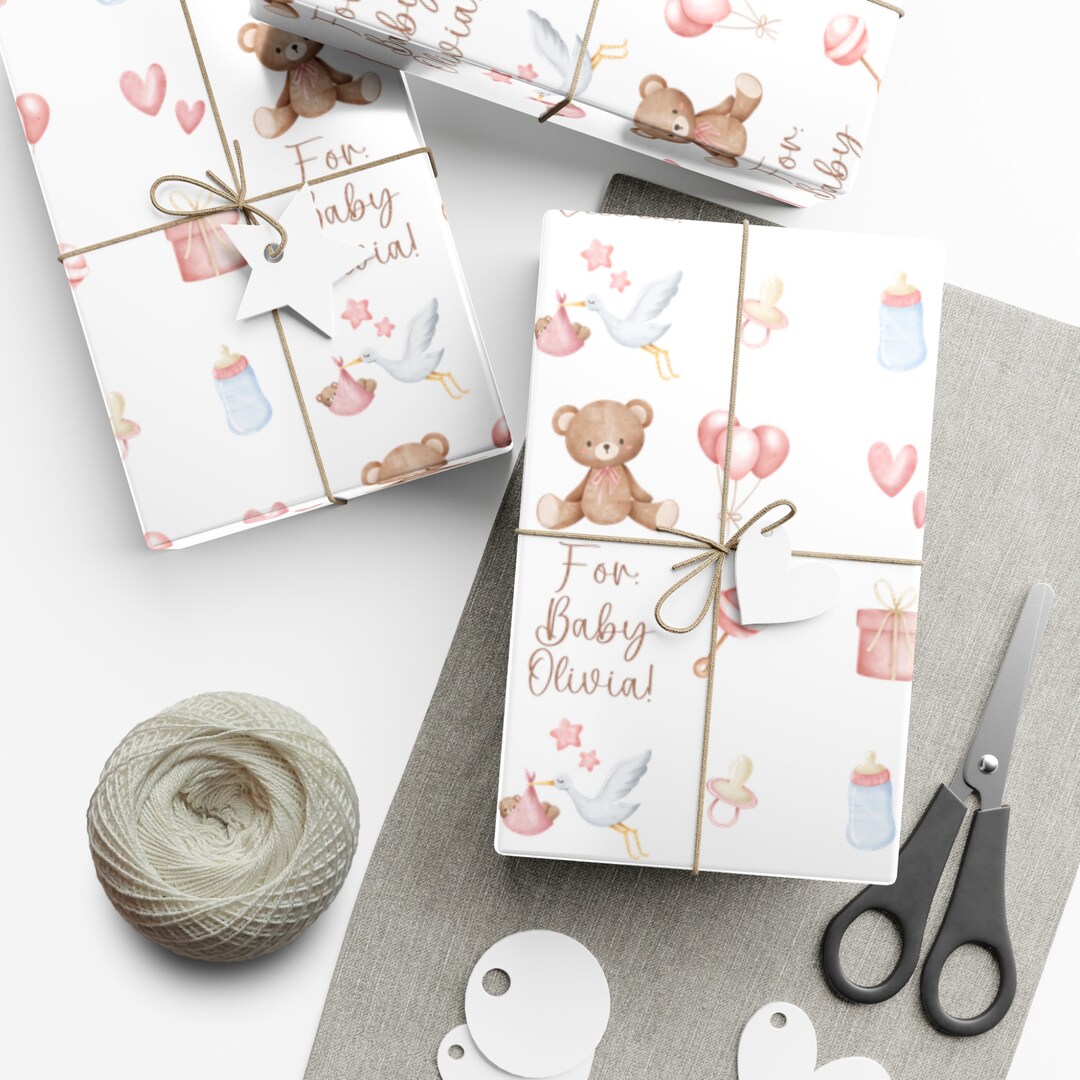 Personalized Baby Shower Gift Wrap for Baby Girl, Custom Wrapping Paper ...