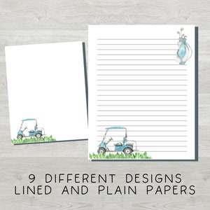 9 Page Golf Printable Stationery Set, 8.5x11 Digital Stationery Set ...