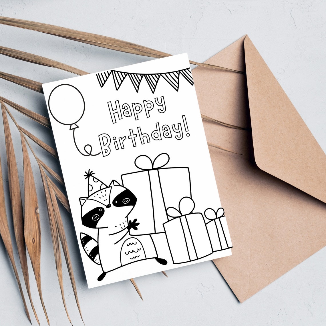 Printable Kids Coloring Card, Printable Kids Birthday Card, Digital ...