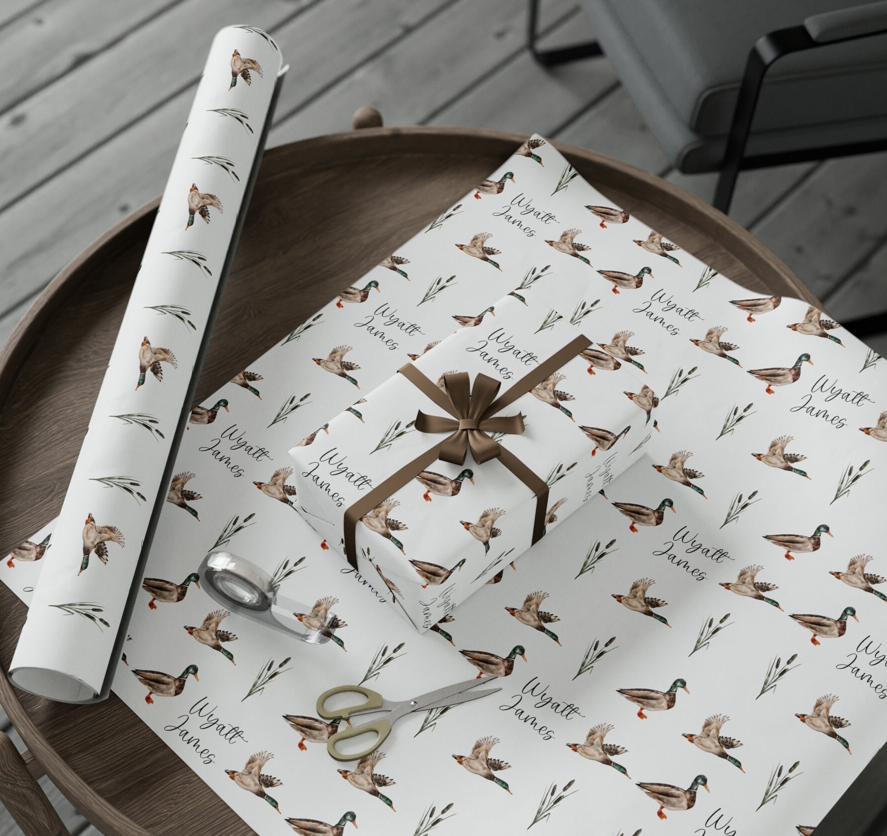 Personalized Flying Mallard Wrapping Paper, Personalized Duck Gift Wrap With Name, Custom Duck ...