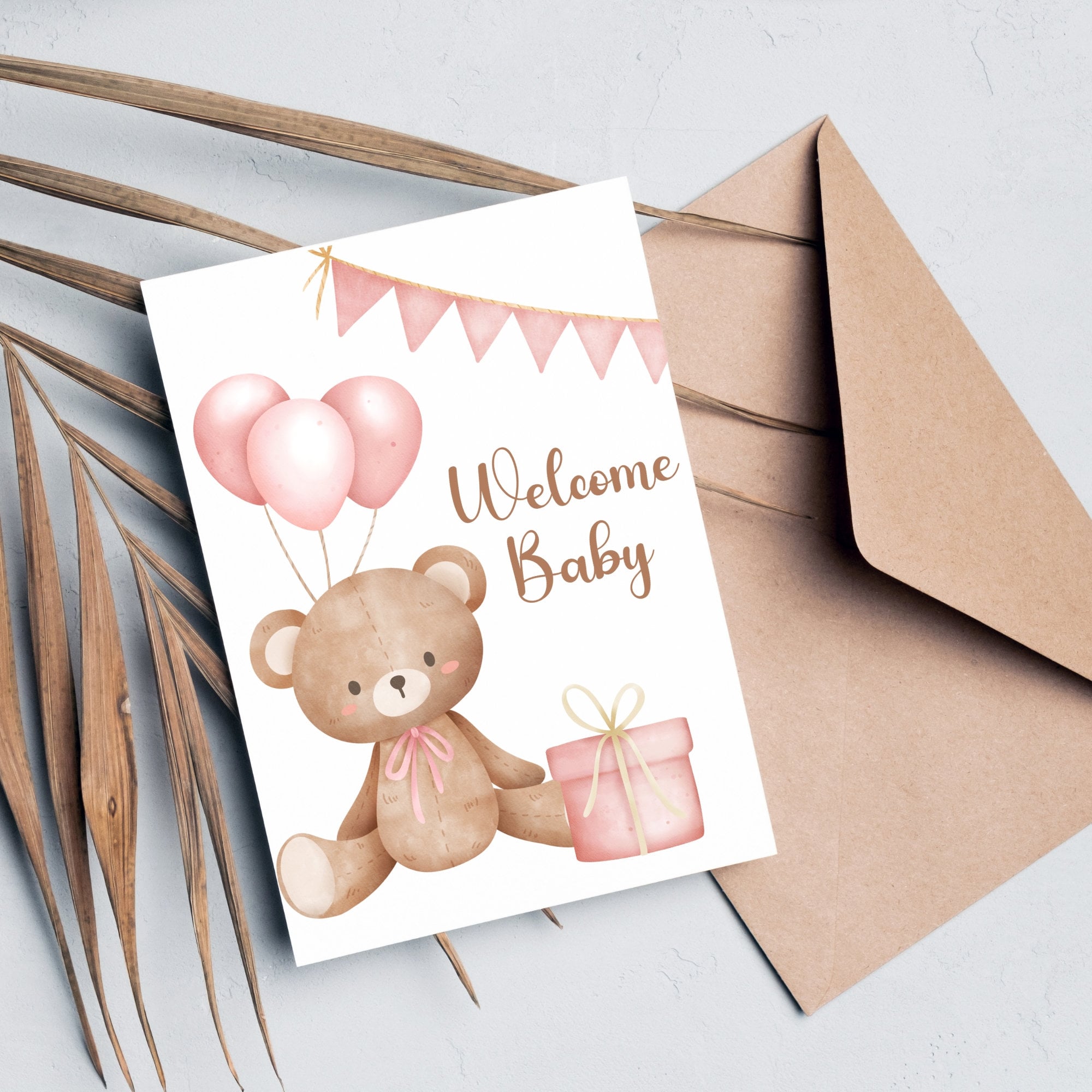 Printable Baby Shower Card, Digital Baby Shower Card, Digital Teddy ...