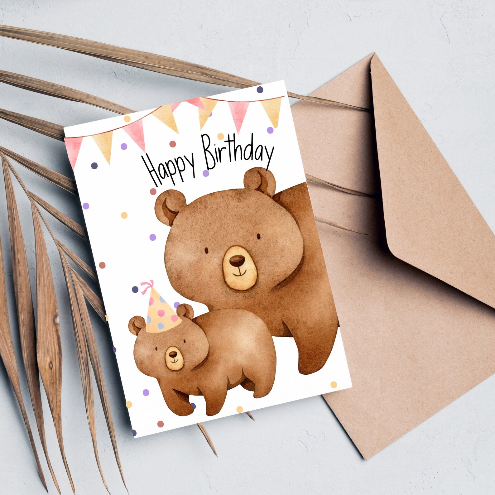 Printable Cute Bears Digital Birthday Card, Digital Printable Birthday ...
